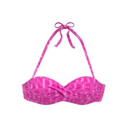 ELBSAND Damen B&uuml;gel-Bandeau-Bikini-Top "Letra", pink, Gr. 34, bedruckt, Recycling-Polyamid, Bikini-Oberteile, mit tollem Wording