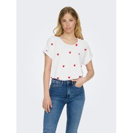 Only Damen Kurzarmshirt "ONLMOSTER S/S AOP TOP CS JRS", wei&szlig;, Gr. XL, bedruckt, Single Jersey, Obermaterial: 75% Viskose, 20% Polyester, 5% Elasthan,