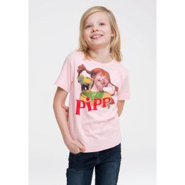 logoshirt M&auml;dchen T-Shirt "Pippi Langstrumpf & Herr Nilsson", rosa, Gr. 170, bedruckt, 100% Baumwolle, Shirts, mit Langstrumpf-Frontdruck