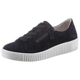 Gabor Damen Plateausneaker, Gr. 42, blau, Ziegenveloursleder, unifarben, Schuhe, mit zwei Rei&szlig;verschl&uuml;ssen, Freizeitschuh, Halbschuh, Schn&uuml;rschuh