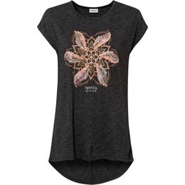 bonprix Damen T-Shirt, schwarz, Gr. 44, Obermaterial: 50% Polyester, 50% Viskose, Shirts, A-Linie, Kurzarm, aus Viskose und Polyester, mit