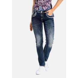 Cipo & Baxx CIPO & BAXX Damen Regular-fit-Jeans "Jeans", blau, Gr. 28, unifarben, 66% Baumwolle, 31% Polyester, 3% Elasthan, Jeans, mit Farbigen N&auml;hten, WD259