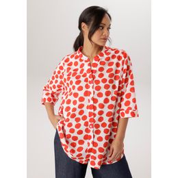 ANISTON PLUS Damen Longbluse, rot, Gr. 52, bedruckt, gemustert, gepunktet, Web, Obermaterial: 100% Baumwolle, Blusen, in P&uuml;nktchendessin