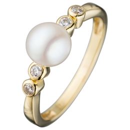 Jobo Damen Perlenring, 58, Gelbgold 333 Perlen, gold, Gelbgold 333, Perlen, Fingerringe, 333 Gold mit S&uuml;&szlig;wasser-Zuchtperle und Zirkonia