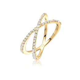 Elli Damen Fingerring "Silberring Kreuz mit Zirkonia 925 Silber", 52mm,mit Steinen, Silber 925 (Sterlingsilber), 2mm, gold, Silber 925