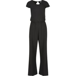 Urban Classics Damen Jumpsuit "Urban Classics Damen Ladies Rib Wid Leg Jumpsuit"schwarz, Gr. L, unifarben, 95% Polyester, 5% Elasthan, Overalls