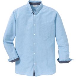 bonprix Herren Langarmhemd "Oxford-Businesshemd aus reiner Baumwolle, Regular Fit", blau, Gr. 47, unifarben mit Farbeins&auml;tzen, Web, Obermaterial: