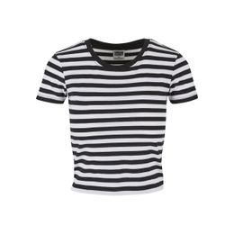 T-Shirt Urban Classics "Urban Classics Damen Ladies Short Striped Tee", Damen, Gr. XS, wei&szlig;, schwarz, 100% Baumwolle, gestreift, loose fit, Rundhals, Shirts T-Shirt