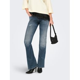 Only Damen Bootcut-Jeans "ONLBLUSH MID WAIST FLARED DNM REA1099"medium blau denim detail:destroy, Gr. XL, Denim/Jeans, Obermaterial: 92% Baumwolle,