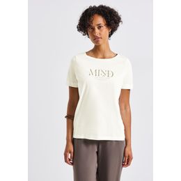 Street One Damen T-Shirt, wei&szlig;, Gr. 34, bedruckt, Web, 100% Baumwolle, Shirts, mit Rundhalsausschnitt