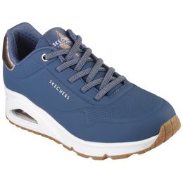Skechers Damen Slip-On Sneaker "UNO SHIMMER AWAY", Gr. 42, blau, Lederimitat, kontrastfarbene Details, Schuhe, Slipper, Freizeitschuh, Plateausneaker