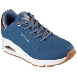 Skechers Damen Slip-On Sneaker "UNO SHIMMER AWAY", Gr. 41, blau, Lederimitat, kontrastfarbene Details, Schuhe, Slipper, Freizeitschuh, Plateausneaker