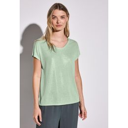 Street One Damen T-Shirt, gr&uuml;n, Gr. 34, gl&auml;nzend, Stoff, 80% Polyester, 20% Viskose, Shirts, mit Seitlichen Einschlitzen am Saum