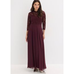 bonprix Maxikleid mit Spitze, rot, Gr.36, Bezauberndes Abendkleid mit Spitze im Oberteil und einem Rock aus strukturiertem Crepe sowie einem &uuml;berlappendem Rock aus feinem Chiffon.