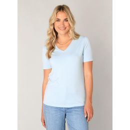 T-Shirt Base Level "Yanic", Damen, Gr. 36, light blau, Single Jersey, Obermaterial: 96% Viskose, 4% Elasthan, unifarben, regular fit h&uuml;ftbedeckend, V-Ausschnitt, Shirts T-Shirt, mit V-Ausschnitt