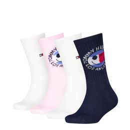 Tommy Hilfiger Damen Socken "TH KIDS SOCK 4P SPORT TOMMY SMILEY ECOM", Gr. 27tommy original, pink, Obermaterial: 76% Baumwolle, 23% Polyamid, 1%