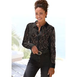 Lascana Damen Spitzenbluse, schwarz, festlich, Gr. 46, unifarben, Spitze, Obermaterial: 55% Baumwolle, 45% Polyamid. Einsatz: 100% Viskose, Blusen,
