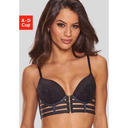 JETTE Damen Push-up-BH, Gr. 80, schwarz, Spitze, Obermaterial: 60% Polyamid, 35% Polyester, 5% Elasthan, BHs, mit dekorativen B&auml;ndern, sexy Dessous