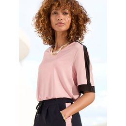 Vivance Damen Kurzarmshirt, lila, Gr. 40, unifarben mit Farbeinsatz, Jersey, Obermaterial: 95% Polyester, 5% Elasthan, Shirts, mit sportlichen