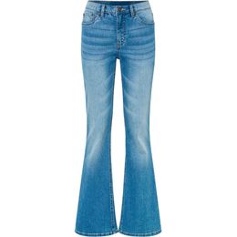 bonprix Damen Schlagjeans, blau, Gr. 48, unifarben, Denim/Jeans, Obermaterial: 76% Baumwolle, 16% Polyester, 7% Viskose, 1% Elasthan, Jeans, Regular