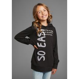 Kidsworld M&auml;dchen Kapuzenshirt "SO EASY - Print", schwarz, Gr. 176, bedruckt, Interlock, Obermaterial: 100% Baumwolle, Shirts, Langarm,