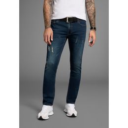 Bruno Banani Herren Slim-fit-Jeans "Grady", blau, Gr. 32, Destroyed-Effekte, Obermaterial: 70% Baumwolle, 28% Polyester, 2% Elasthan, Jeans, schmale