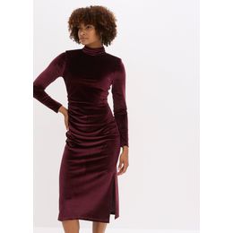 bonprix Midikleid aus softem Samt, rot, Gr.52/54 (XXL), modisches Jersey-Midikleid aus softem Samt mit kleinen Schulterpolstern und Raffung in der Taille, aus Samt