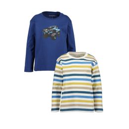 Blue Seven Jungen Langarmshirt, blau, Gr. 98, bedruckt, geringelt, gestreift, Single Jersey, Obermaterial: 100% Baumwolle, Shirts, mit Frontmotiv