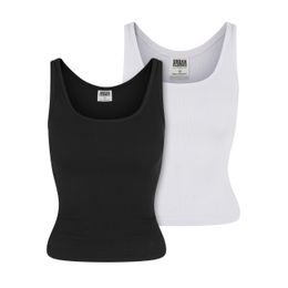 Urban Classics Damen Tanktop "Urban Classics Ladies Organic Basic Rib Top 2-Pack"schwarz, wei&szlig;, Gr. L, unifarben, 95% Baumwolle (Bio), 5% Elasthan,