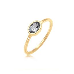 Elli Damen Verlobungsring "Oval Glas Kristalle Grau 925 Sterling Silber", 54mm, Silber 925 (Sterlingsilber), 1,5mm, gold, Silber 925