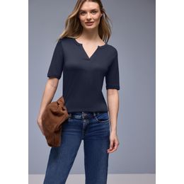 Street One Damen Rundhalsshirt, blau, Gr. 36, unifarben, Jersey, Obermaterial: 50% Baumwolle, 50% Modal, Shirts, mit l&auml;ssigem Splitneck - Halbarm