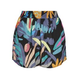 Stoffhose Urban Classics "Urban Classics Damen Ladies AOP Viscose Resort Shorts", Damen, Gr. 3XL, US-Gr&ouml;&szlig;en, schwarzfruity, 100% Viskose, normal, Hosen Stoffhose