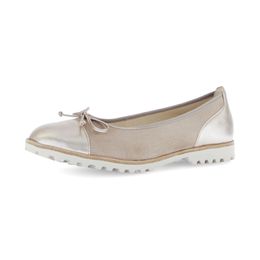 Gabor Damen Ballerina, Gr. 37taupe, silberfarben, Glattleder, Veloursleder, Schuhe, Blockabsatz, Businessschuh, Schlupfschuh mit Zierschleife