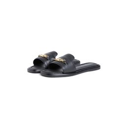 Tommy Hilfiger Damen Pantolette "LEATHER HORSEBIT MULE", Gr. 39schwarz, Leder, Schuhe, Sommerschuh, Schlupfschuh mit goldfarbener Zierkette