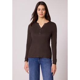 Langarmshirt Street One, Damen, Gr. 36, braun (molten earth), Web, 50% Baumwolle, 50% Modal, unifarben, normal normal, Rundhals, B&uuml;ndchen, Shirts Langarmshirt, im Tunika-Style