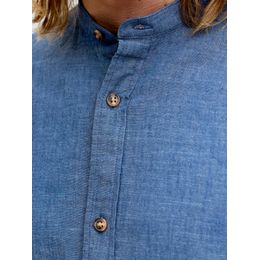 Jack & Jones JACK & JONES Herren Langarmhemd "JJESUMMER LINEN BLEND BAND SHIRT L/S SN", blau, Gr. XXL, unifarben, Web, Obermaterial: 70% Baumwolle, 30% Leinen,