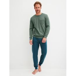 Calida Herren Schlafanzug "Relax Imprint 2", Gr. LL, gr&uuml;n, Single Jersey, Obermaterial: 100% Baumwolle, Homewear-Sets, aus weicher