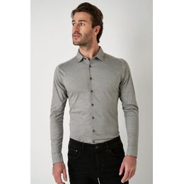 DESOTO Herren Langarmhemd "Jerseyhemd Casual Kent", grau, Gr. XXL, unifarben, Jersey, Obermaterial: 100% Baumwolle, Hemden