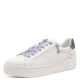 Tamaris Damen Plateausneaker, Gr. 38wei&szlig;, lila kombiniert, Lederimitat, Glitzer, kontrastfarbene Details, Schuhe, Schn&uuml;rschuh, Halbschuh,