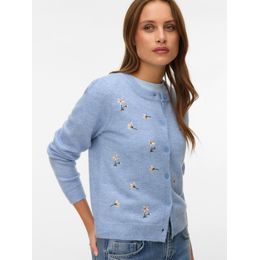 V&eacute;ro Moda VERO MODA Damen Strickjacke "VMFIORELLA EMB LS O-NECK SHORT CARD BOO"brunnera blau detail:melange with embroidery, Gr. XL, bestickt, meliert, Strick,
