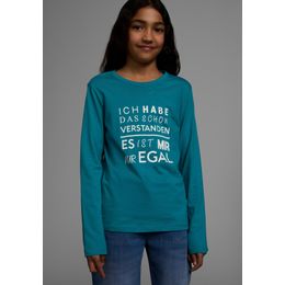 Kidsworld M&auml;dchen Langarmshirt "Ich hab das schon verstanden - es ist mir nur egal", blau, Gr. 140, bedruckt, Single Jersey, Obermaterial: 100%