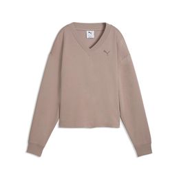 Puma Damen Sweatshirt "Essentials Elevated Sweatshirt mit V-Ausschnitt Damen"sandstone beige, Gr. L, Obermaterial: 47% Polyester, 38% Baumwolle, 10%