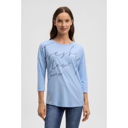 SOCCX Damen Rundhalsshirt, blau, Gr. XS, Glitzermuster, bedruckt, Single Jersey, Material: 65% Polyester, 35% Viskose, Shirts, mit &uuml;berschnittenen