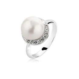 NENALINA Damen Perlenring "Muschelkern-Perle Kristalle 925 Silber", 56mm, ohne Stein, Silber 925 (Sterlingsilber), 2mm, silber, Silber 925