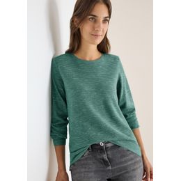 Cecil Damen Rundhalspulloversmoky gr&uuml;n heather melange, Gr. XL, meliert, Strick, Obermaterial: 60% Baumwolle, 40% Polyester, Pullover, mit Struktur