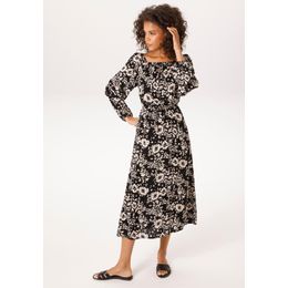 Aniston CASUAL Damen Minikleid, schwarz-wei&szlig;, Gr. 38, bedruckt, gebl&uuml;mt, Web, Obermaterial: 100% Viskose, Kleider, mit grafischen Blumendruck - jedes