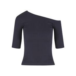 T-Shirt Urban Classics "Urban Classics Ladies Organic Asymmetric Rib Tee", Damen, Gr. S, navy, 100% Baumwolle, unifarben, skinny fit, asymmetrischer Ausschnitt, Shirts T-Shirt