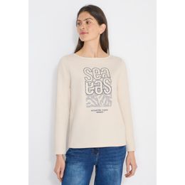 Cecil Damen Langarmshirtpearl beige, Gr. XXL, bedruckt, Web, 47% Baumwolle, 47% Polyester, 6% Elasthan, Shirts, mit U-Boot-Ausschnitt
