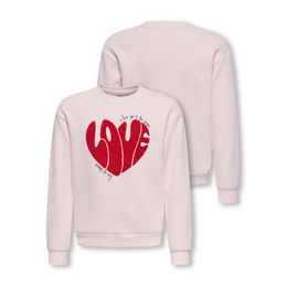Sweatshirt KIDS Only "KOGLOVELY LIFE LS BOXY PRINTED SWT", M&auml;dchen, Gr. 122/128, barely pink print:love, Sweatware, Obermaterial: 70% Baumwolle, 30% Polyester, unifarben, bequem, Rundhals, B&uuml;ndchen, Sweatshirts Sweatshirt, in dezenter Boxy-Form