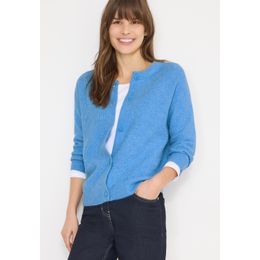 Cardigan Cecil, Damen, Gr. L (42), fountain blau melange, Strick, Obermaterial: 37% Baumwolle, 34% Polyacryl, 26% Polyester, 3% sonstige Fasern, unifarben, bequem h&uuml;ftbedeckend, Rundhals, Strickjacken, mit Knopfleiste